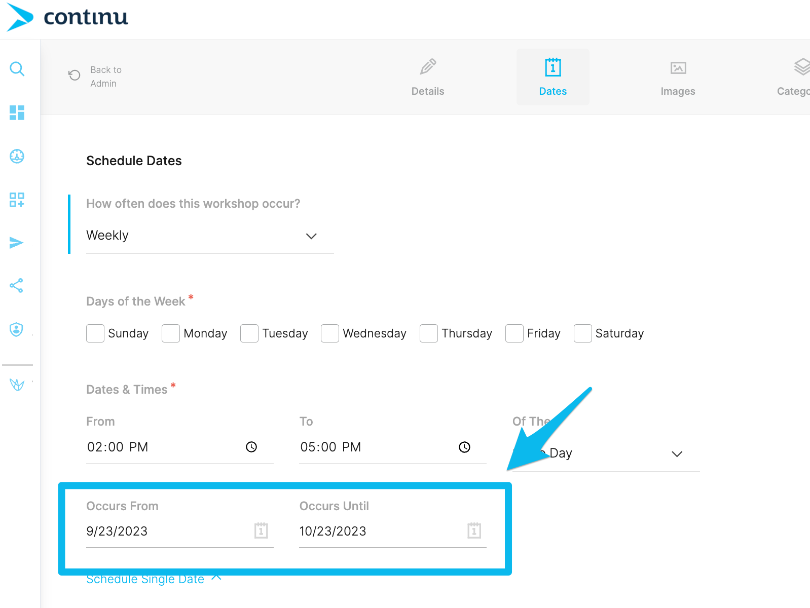 Adding Multiple Dates & Times To A Workshop Or Session – Continu Help ...